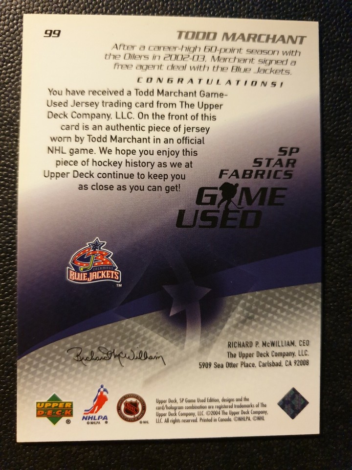 2003-04 SP Game Used 99 Todd Marchant | eBay