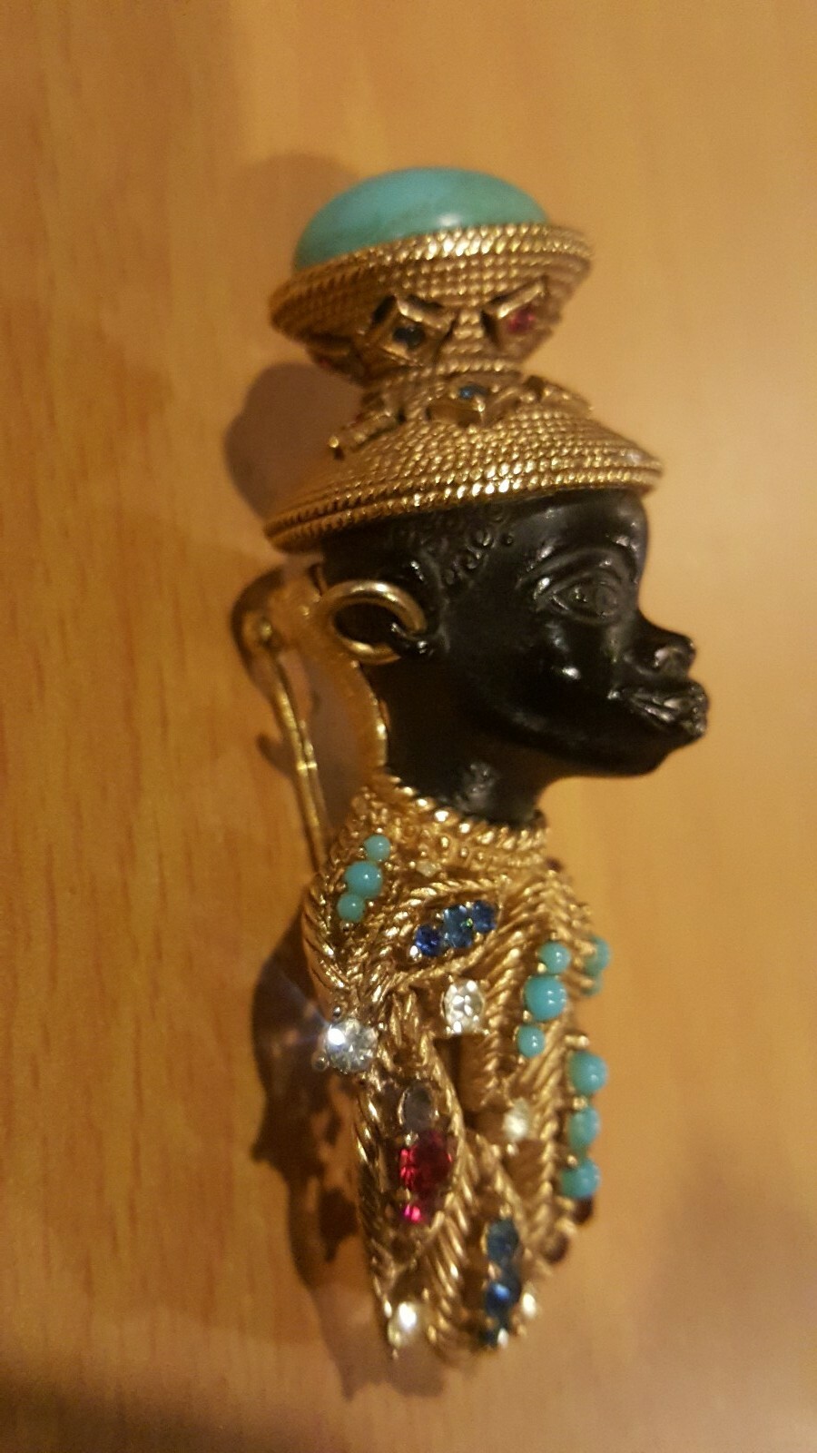 Rare! Ciner Vintage Blackamoor Pin - blue & red crys… - Gem