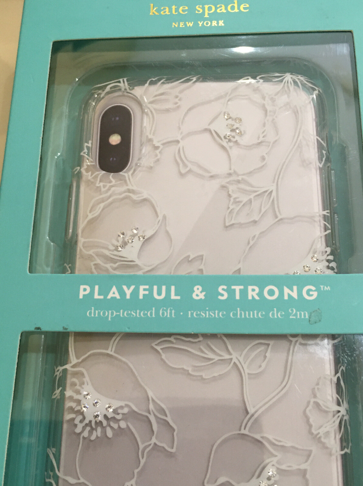 KATE SPADE PHONE CASE FOR iPHONE X DREAMY FLORAL WHITE WITH GEMS CLEAR ...