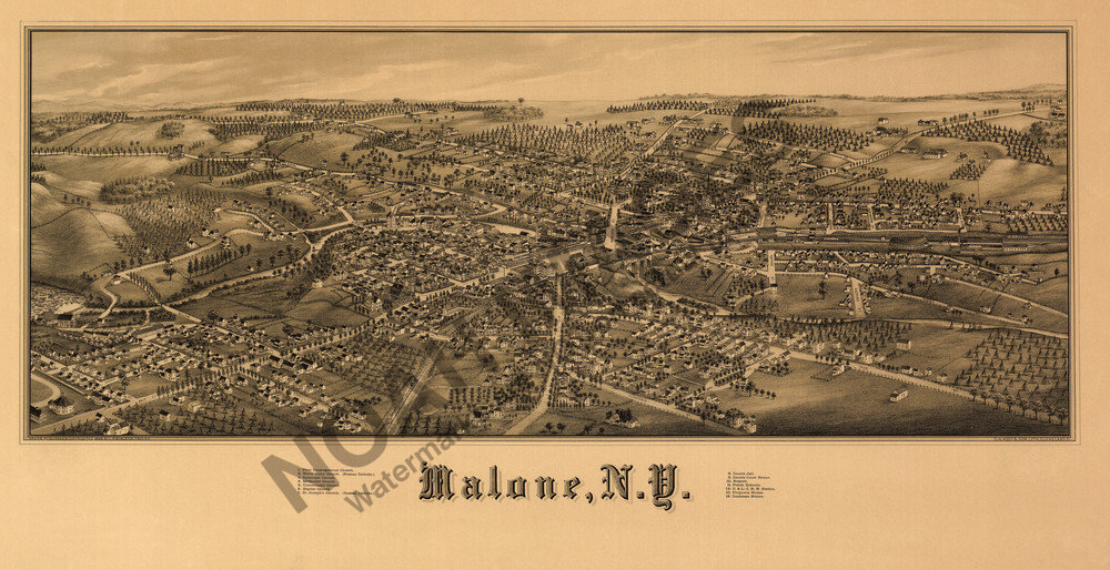 Panoramic Map of Malone NY 16x20 | eBay
