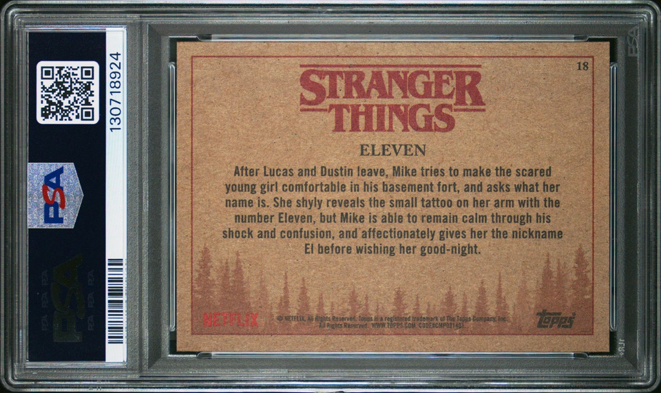 2018 TOPPS STRANGER THINGS ELEVEN TATTOO ON ARM #18 PSA 10 SEASON 1 POP ...