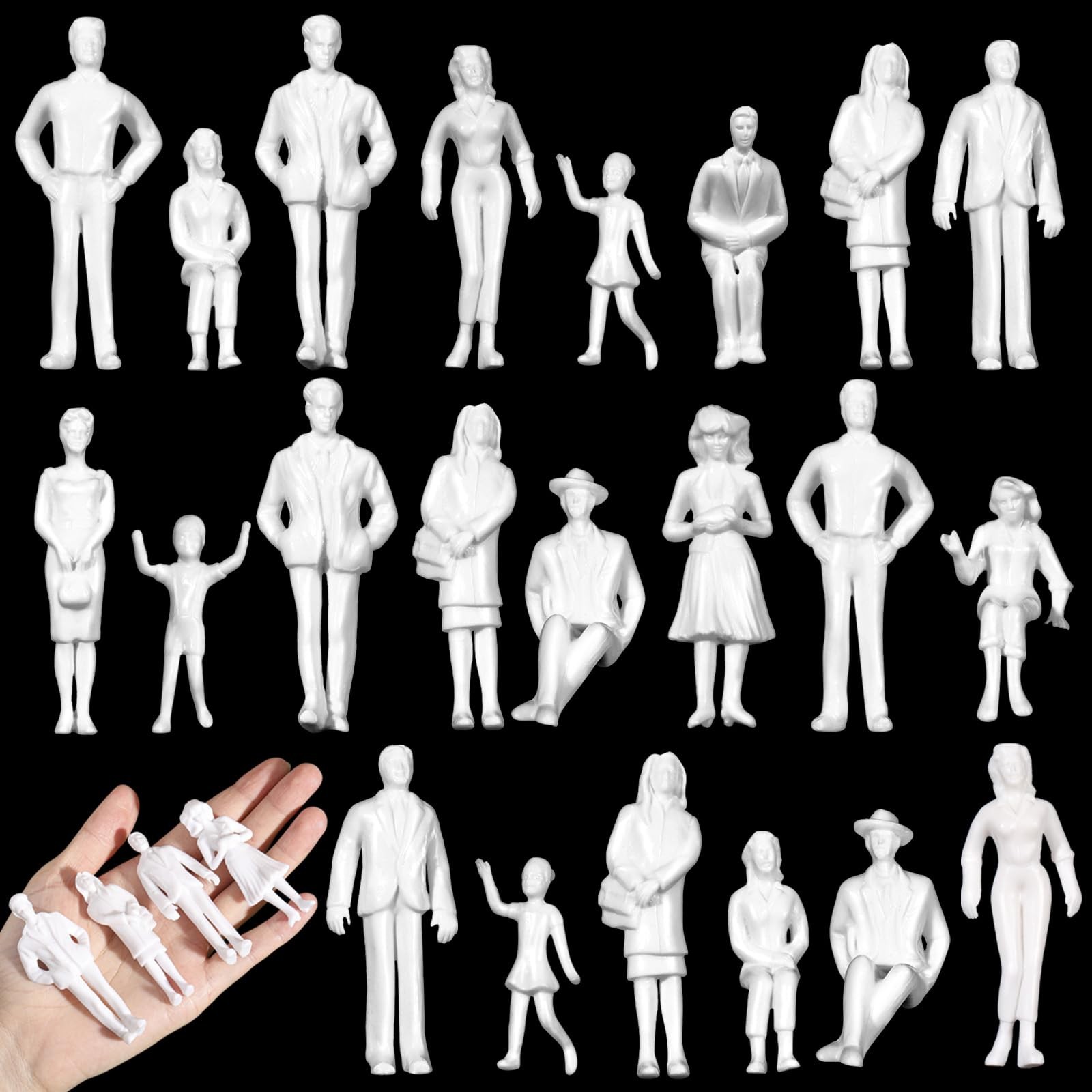 50 Pcs 1:25 Scale White Unpainted Mini People Figures Miniature People ...