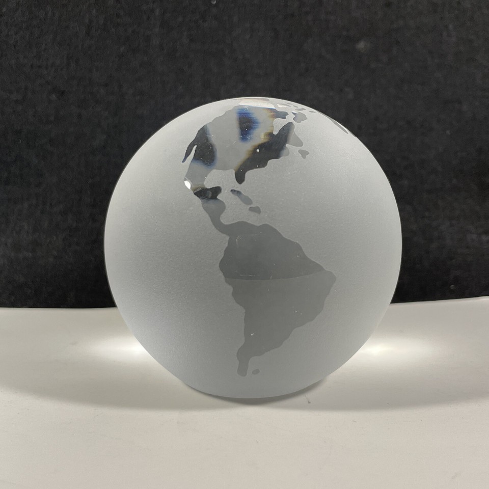 World Globe Earth Paperweight Etched Frosted Glass Crystal Clear ...