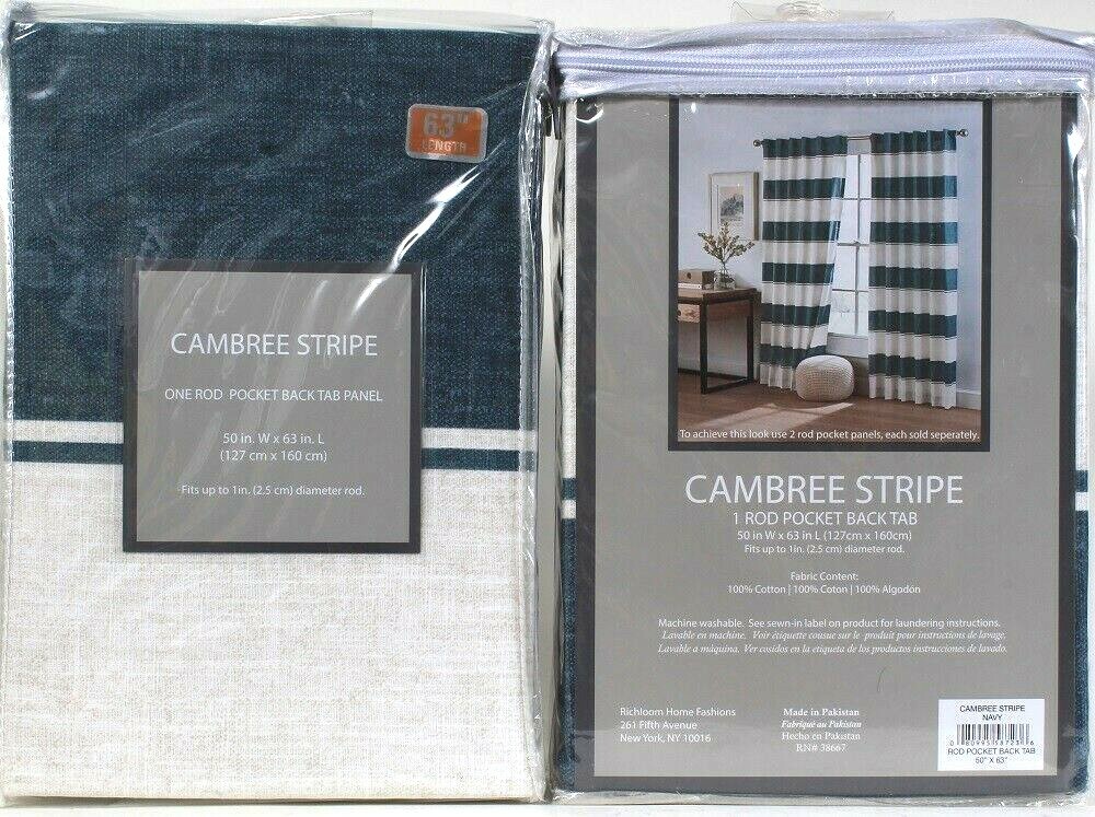 2 Packs Richloom Home Fashions 50 In X 63" Cambree Strip Navy 1 Rod ...