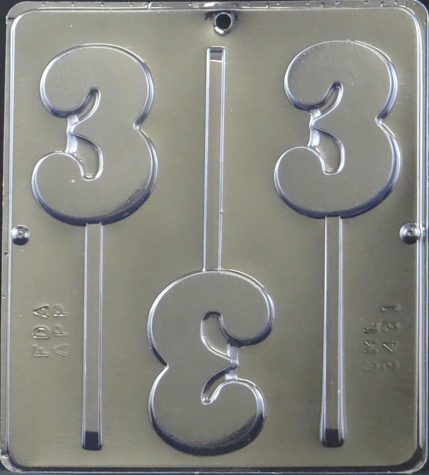 Number 3 Lollipop Chocolate Candy Mold 3# Birthday 3431 NEW | eBay