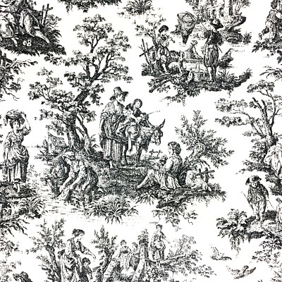 Waverly Rustic Life Toile Screen Print Black French Fabric Cotton 11.7 ...