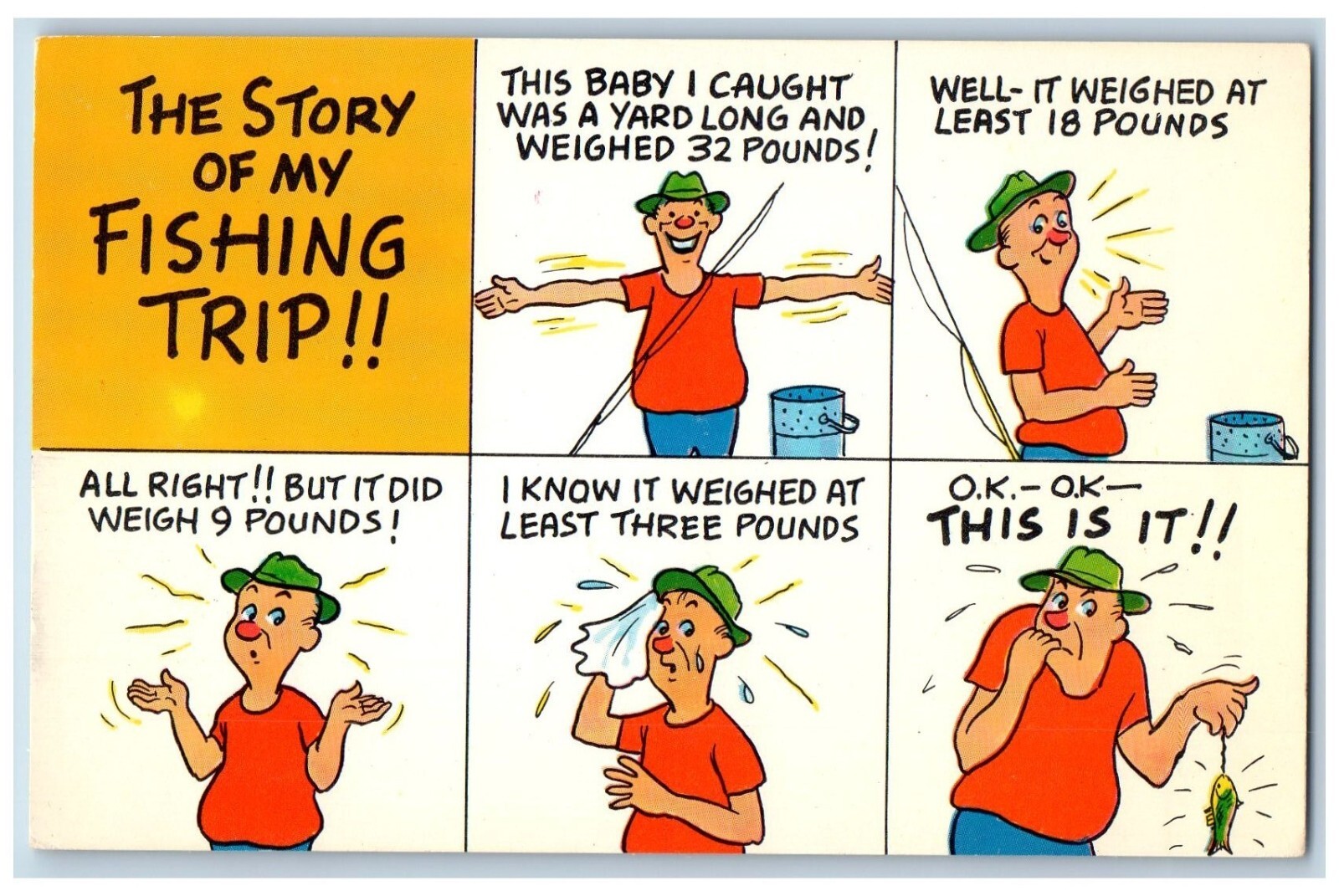 Fishing Trip Comic Humor Exaggersted Fish Postcard Story Of My Fishing ...