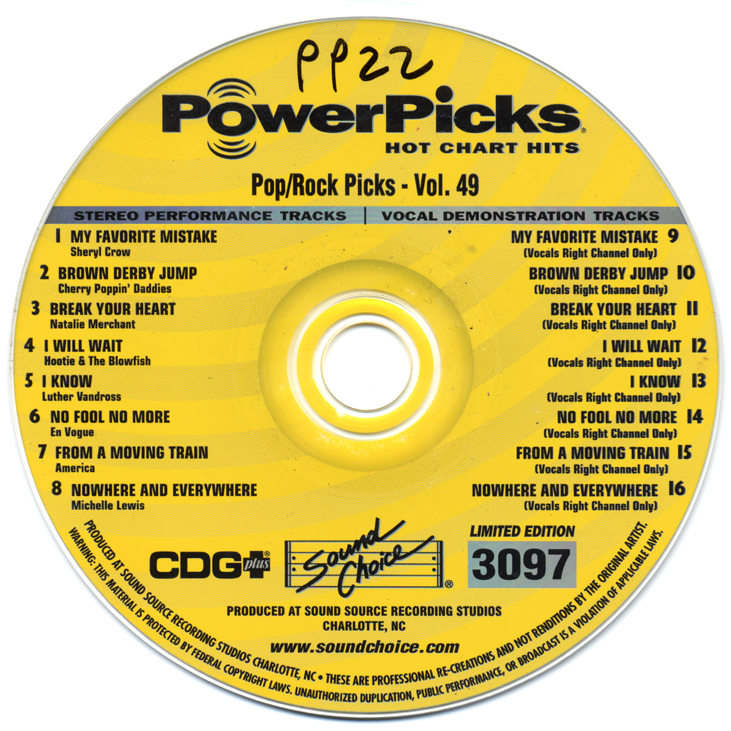 SOUND CHOICE KARAOKE SC-3097 - POWERPICKS CD+G - POP/ROCK PICKS VOL 49 ...