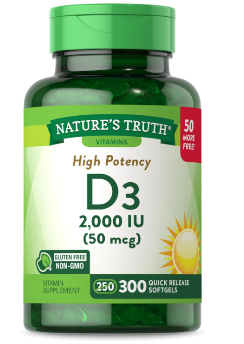 Nature’s Truth, High potency D3,2000 IU(50mcg),300 softgels ...
