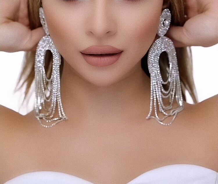 Long Rhinestone Wedding Earrings, Handmade Exclusive Crystal Rhinestone ...