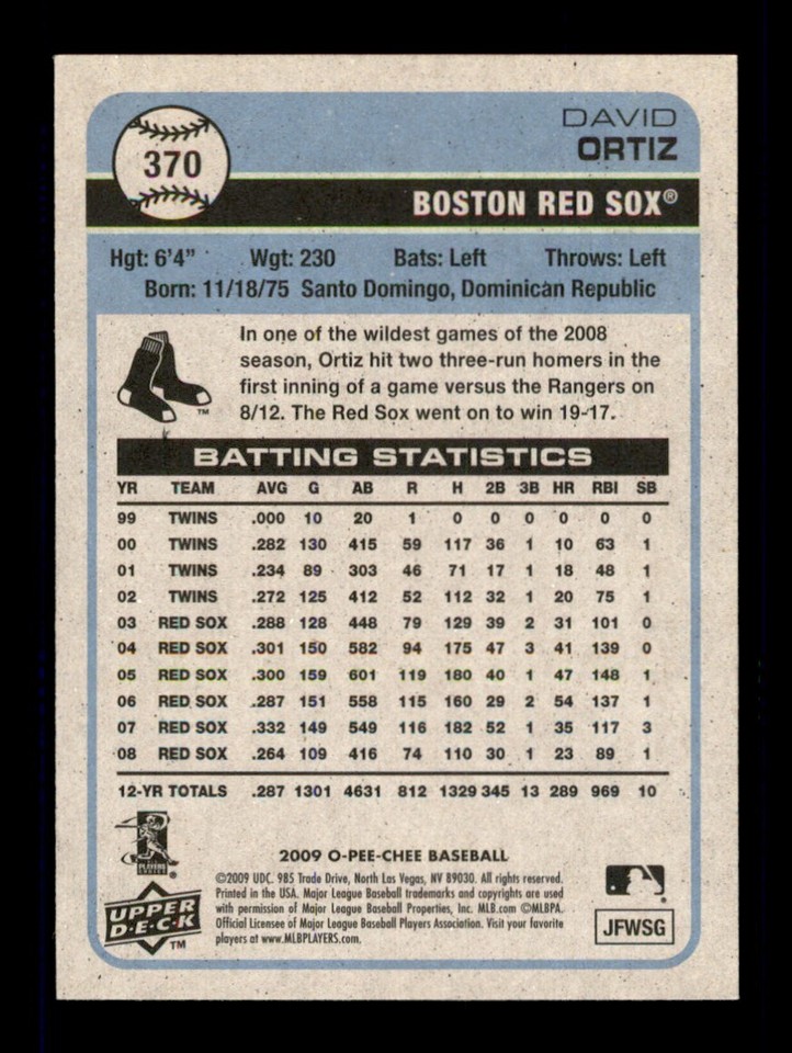 2009 O-Pee-Chee #370 David Ortiz | eBay