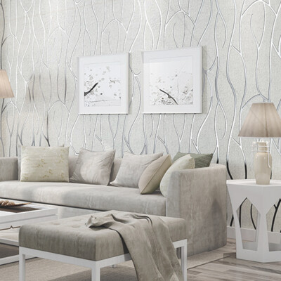 9.5m Wave Stripes Pattern 3D Flocking Embossed Wallpaper Non-Woven ...