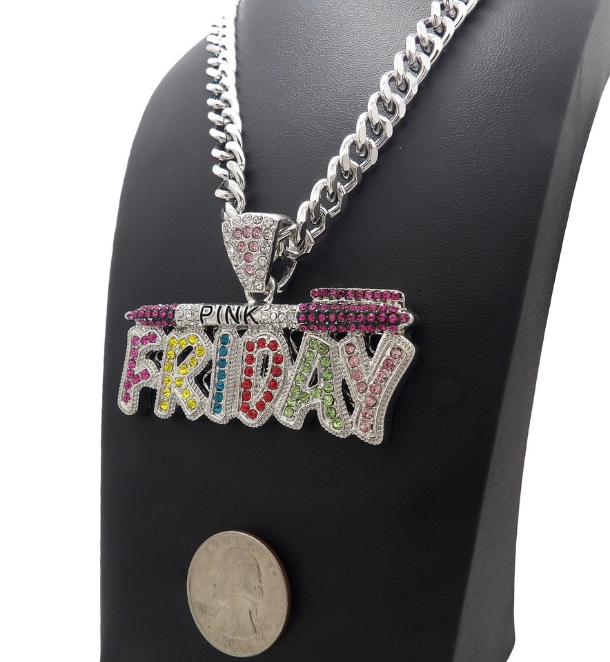 Nicki Minaj Pink Friday Pendant With 9mm 18" Cuban Link Chain Necklace ...
