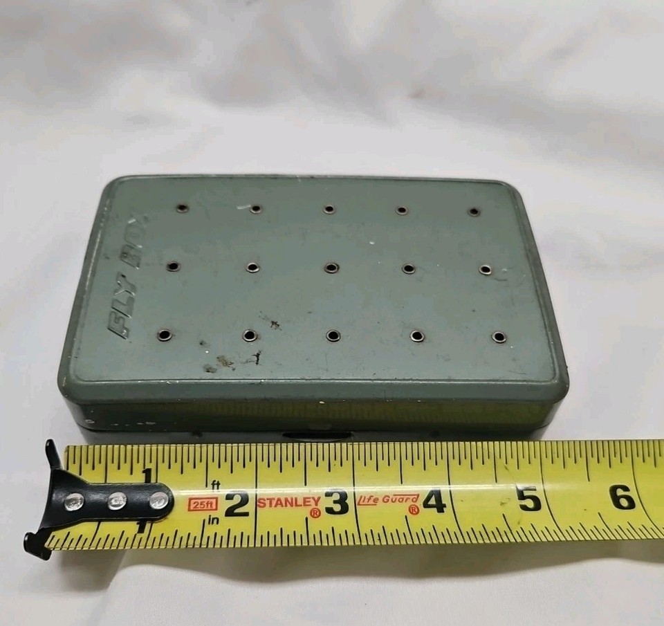 Vintage Green Metal FLY BOX Ventilated Box PACKED with Vintage Flies ...