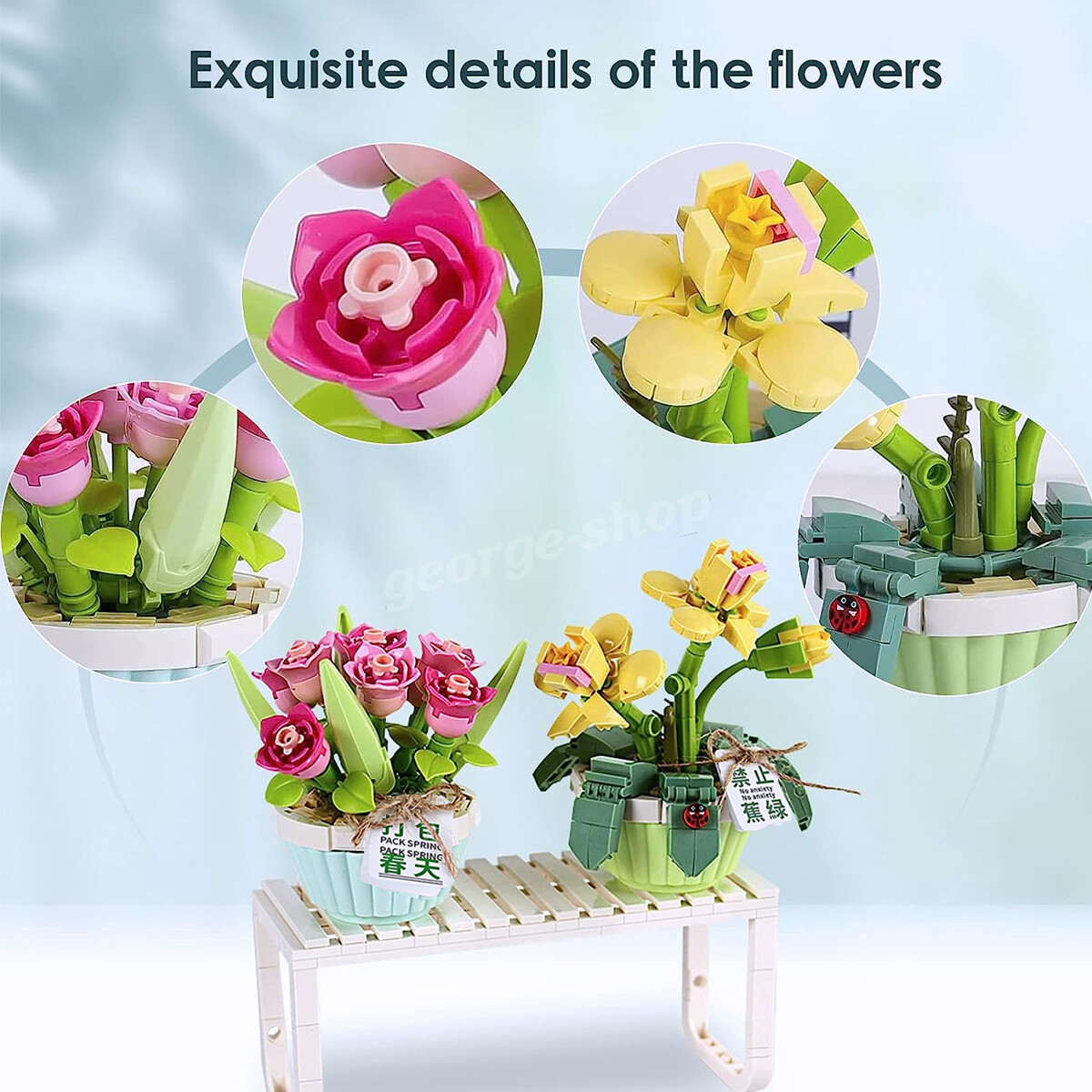Flower Bouquet Plants Building Blocks Mini Bricks Artificial Creative ...