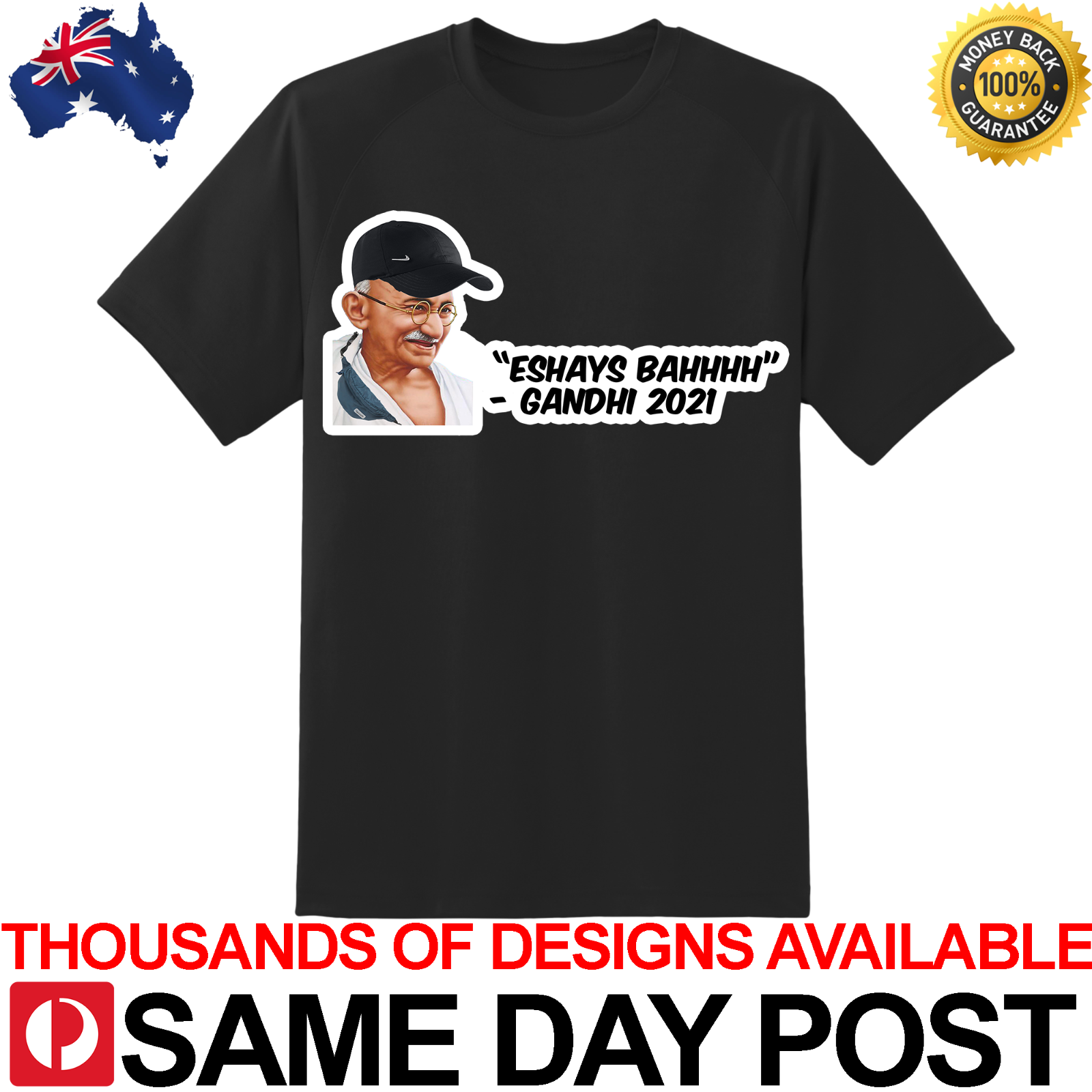 Eshay Bahh Gandhi Black Shirt 100% Cotton TShirt Funny memes Aussie | eBay