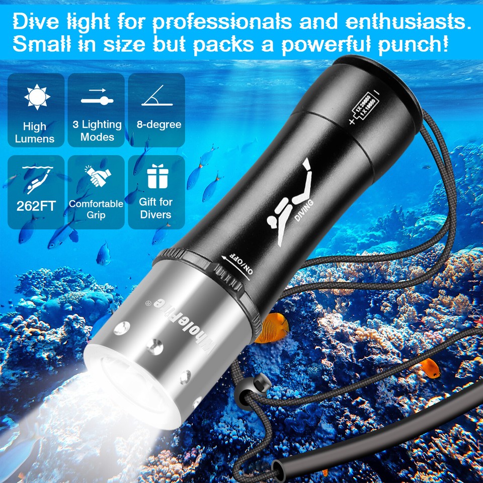 90000LM Underwater 80M Scuba Dive LED Flashlight Waterproof Diving ...