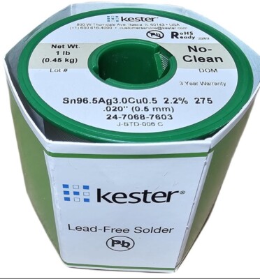 Kester Lead-Free Solder Sn96.5Ag3.0Cu.5 /2.2% .020” (.5mm) 24-7068-7603 ...