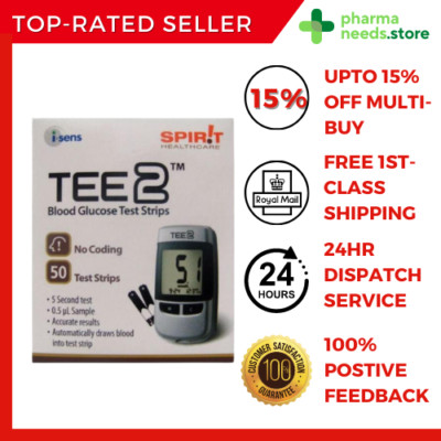 Tee2 Blood Glucose Test Strips ONLY - Diabetic [50] EXPIRY: 10/2026 [15 ...