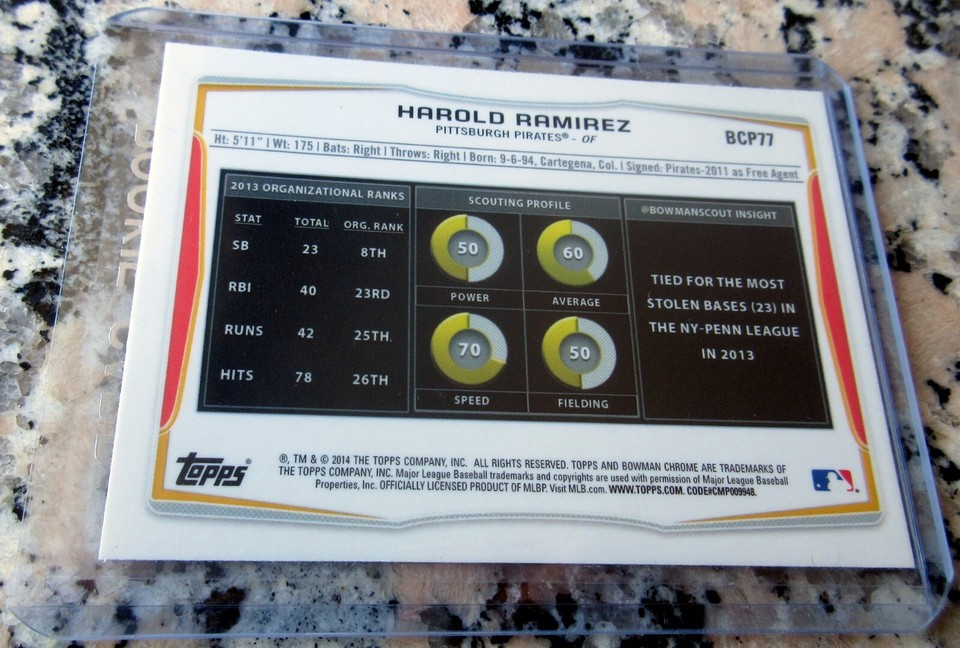 HAROLD RAMIREZ 2014 Bowman Chrome 1st TRUE Rookie Card RC Rays HR Power ...