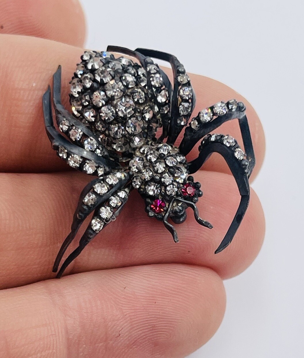 Antique Paste Rhinestone Spider Costume Pin - Gem