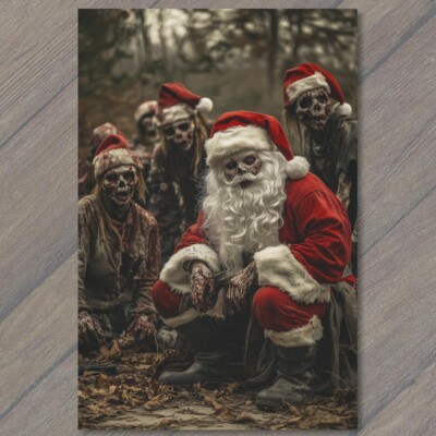 POSTCARD Horror Santa Zombie Elves Creepy Christmas Haunted Scene ...