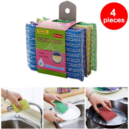 4pcs Metal Abrasive Sponges Kitchen Cleaning Sponge Brush for Pots and ...