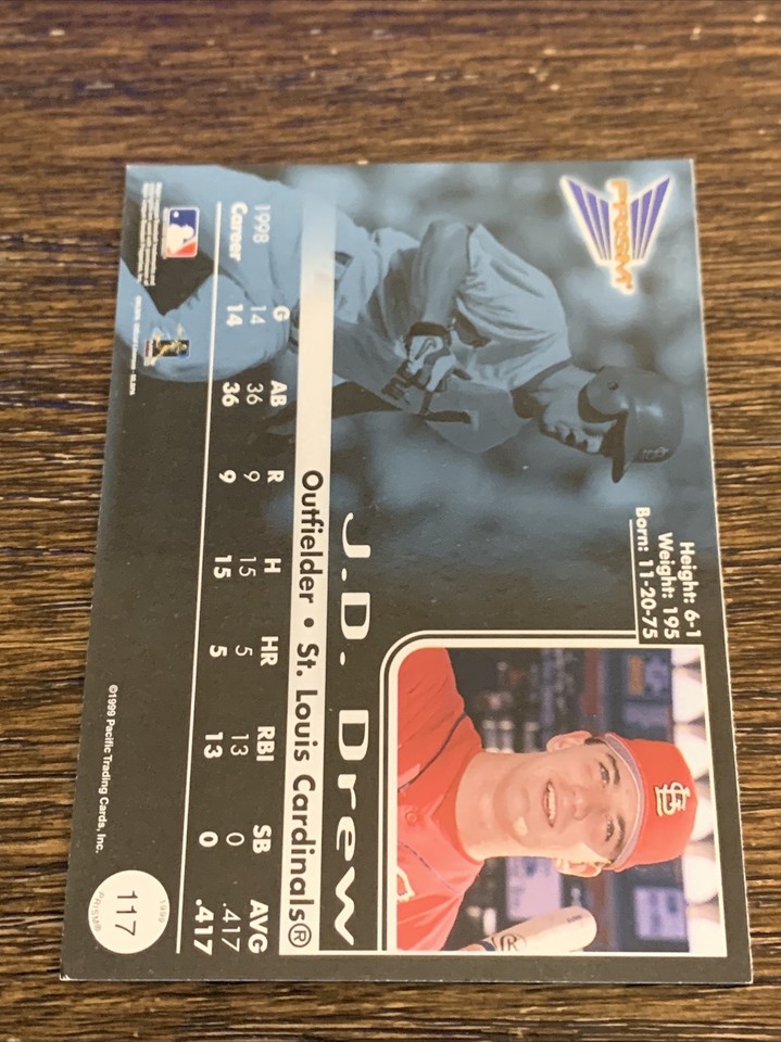 1999 Pacific Prism Holographic Gold JD Drew #117 /480 NM-MT | eBay