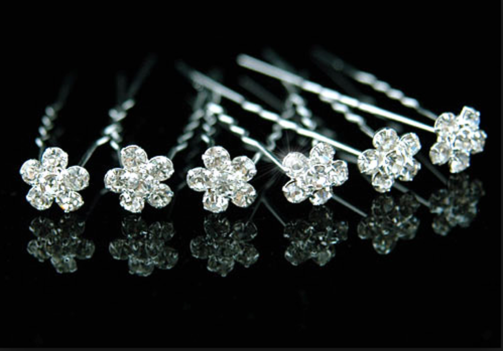 Rhinestone Crystal Diamante Flower Hair Pins Weddings Bridal Party ...