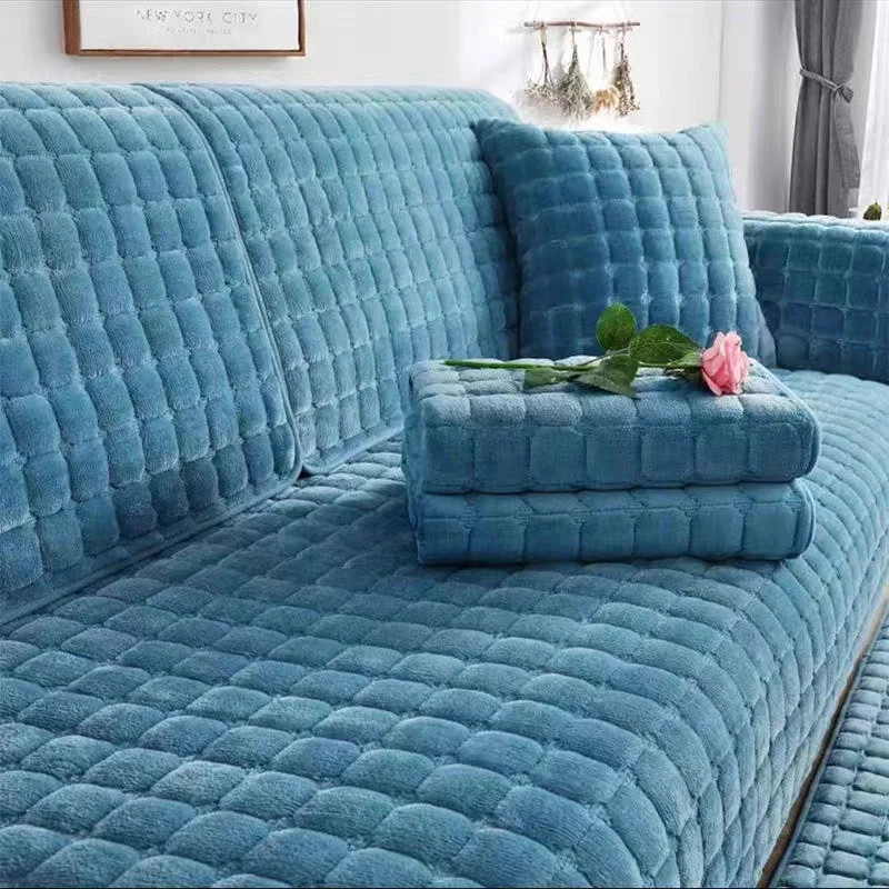 SolidColor Soft Thicken Flannel Quilted Sofa Towel Warm Plush Anti-slip ...