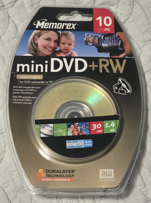Memorex Mini DVD-RW 10 Pack NEW SEALED Single Sided DVD Camcorder Discs ...