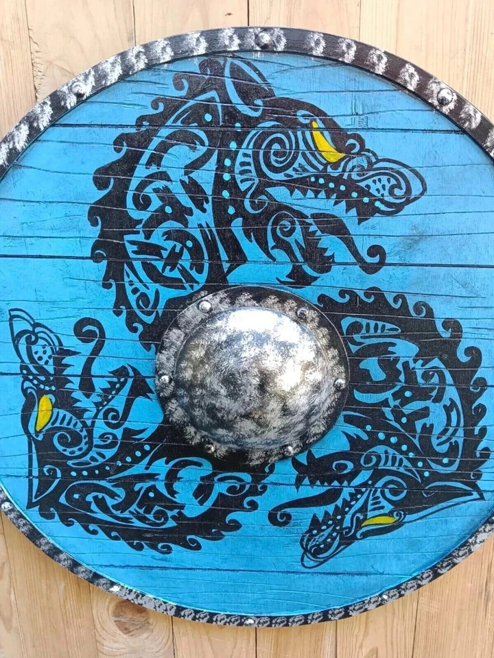 24'' Medieval Knight Wooden Dragon Viking Authentic Battle worn Shield ...