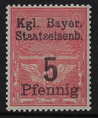 Bavaria 1904 Railroad tax stamp, Erler # 1a, 5 pfg rose w/ Kgl. o/p, no ...