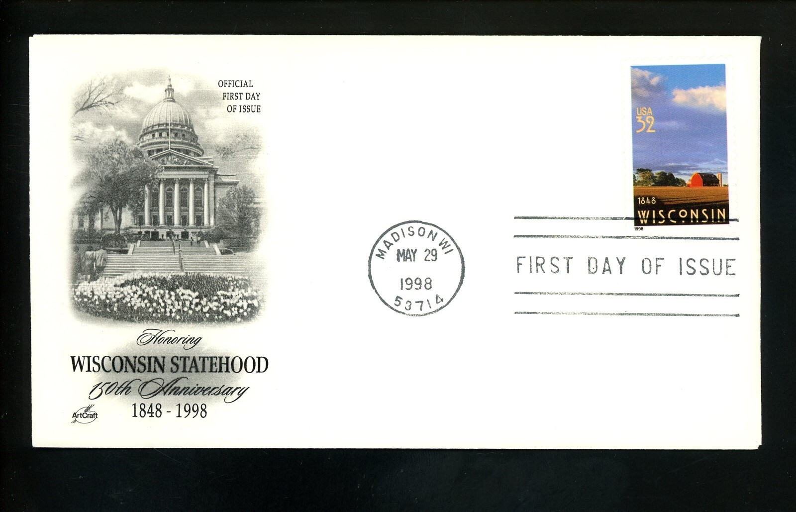 US FDC #3206 Artcraft 1998 Madison WI Wisconsin Statehood | eBay