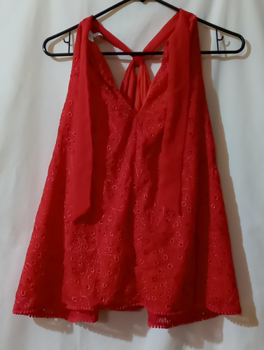 Sofia Jeans by Sofia Vergara Women's Red Eyelet Flirty Halter Top Size ...