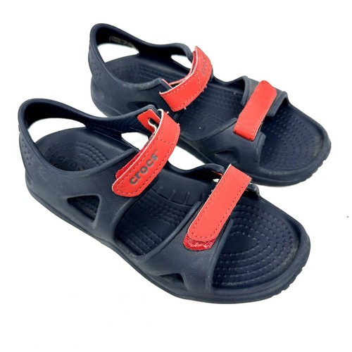 Crocs Kids Navy and Flame Rubber Water River Open Toe Airy Sandals Size ...