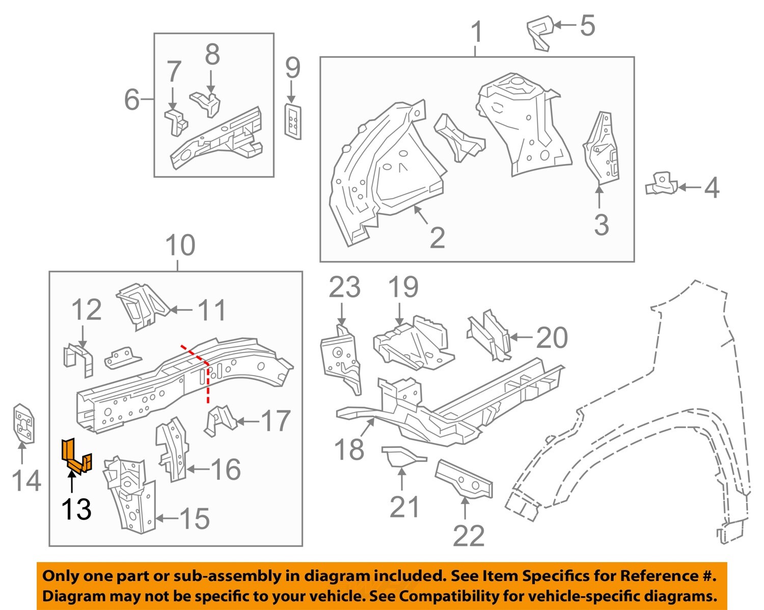 GM OEM 17-24 Acadia Fender Structural Components Rails-Upper Reinf ...