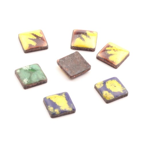 Lot (7) 8mm vintage Czech marble glass over metal square cabochons ...