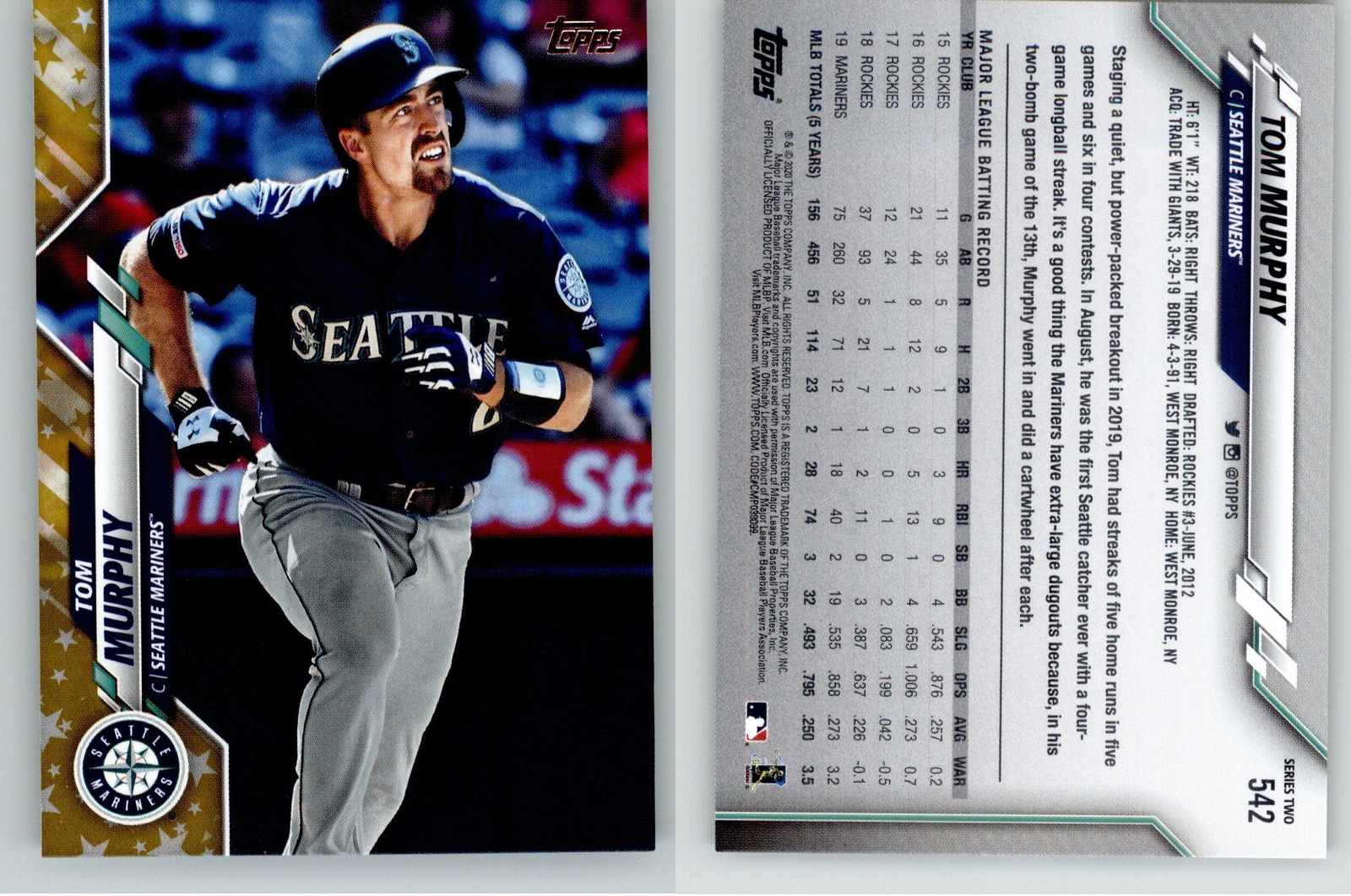 Tom Murphy 2020 Topps Gold Star #542 Seattle Mariners | eBay