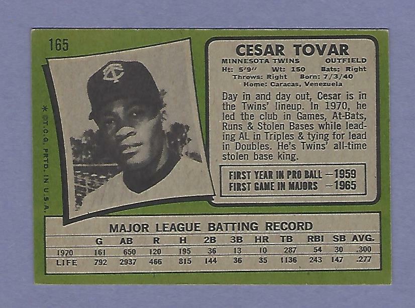 1971 Topps - #165 Cesar Tovar - Minnesota Twins - Ex+ | eBay