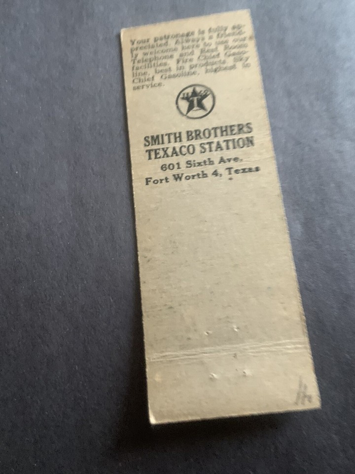 Vintage Texas Matchbook: “Smith Bros Texaco Station” Fort Worth, TX | eBay