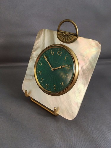 ANTIQUE TURLER CHEVRON EIGHT DAY BOUDOIR CLOCK / EMERALD GREEN / MOTHER ...