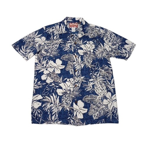 RJC Men's Medium Hawaiian Shirt Blue Floral Button Up Short Sleeve 100% ...