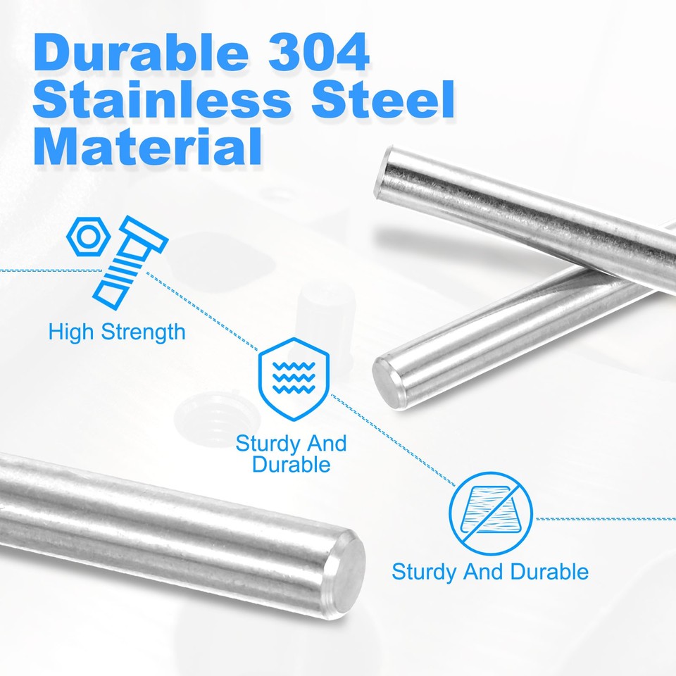 100 Pcs 304 Stainless Steel Dowel Pins 3x10 mm (1/8" Dia) Metal Shelf ...