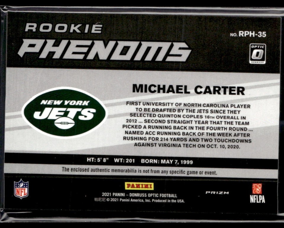2021 Optic #RPH-35 Michael Carter RC Phenoms Horizontal Blue Hyper MEM ...