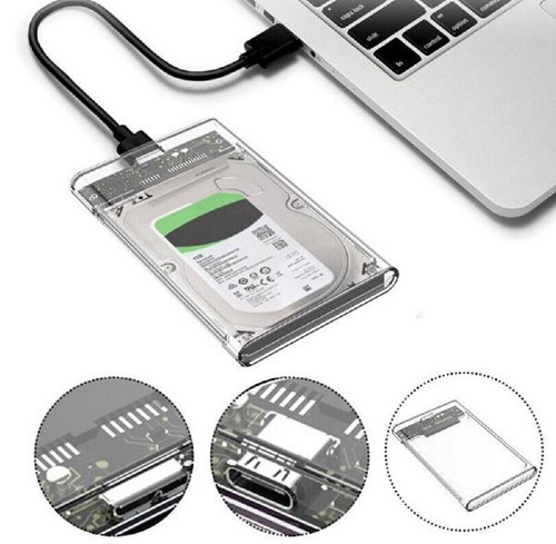 2.5" SATA USB 3.0 Clear Hard Drive Disk HDD SSD Enclosure External ...