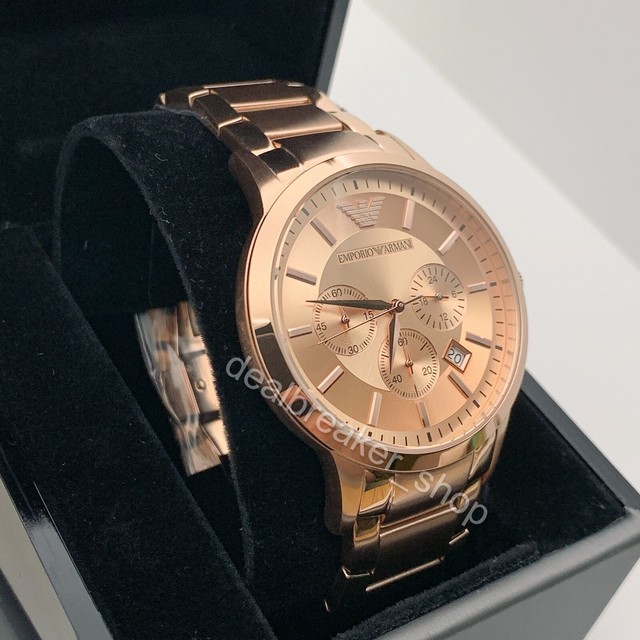 Emporio Armani Watch AR2452 Rose Gold Dial Classic Chronograph Men's ...