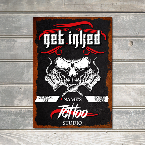 Personalised Get Inked Sign Skin Tattoo Shop Artist Decor Store Metal ...