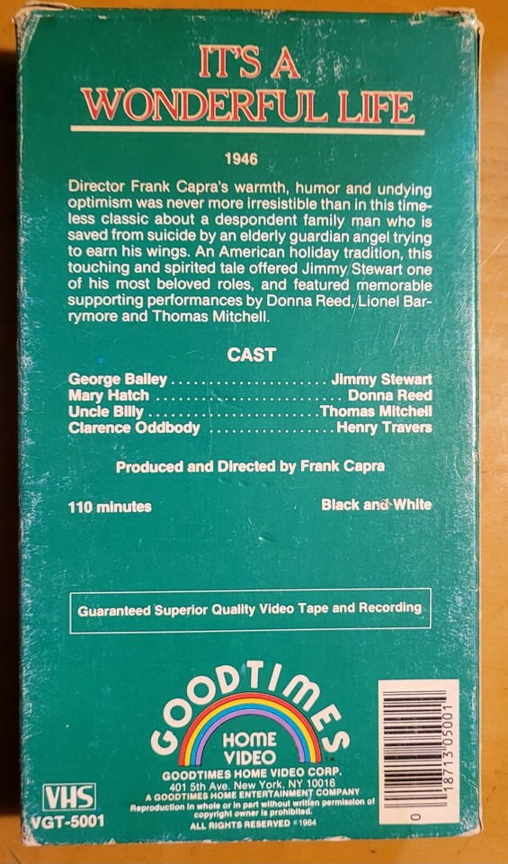 1987 Goodtimes VHS: 1946 It's A Wonderful Life (James Stewart, Donna ...