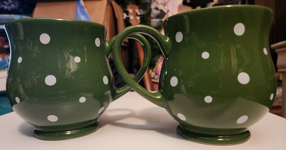 2 Temp-tations By Tara Green White Polka Dot Coffee Mugs/Cups 16 oz ...